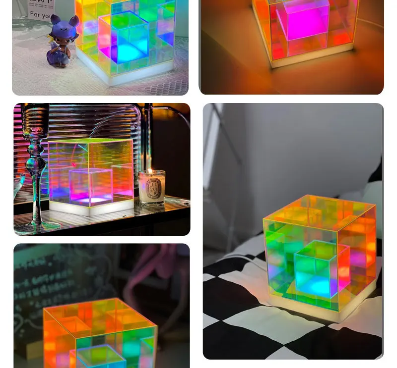 Senkai Modern Creative Acrylic Led Rubik's Cube Table Lamp Remote Control Charging Atmosphere ...