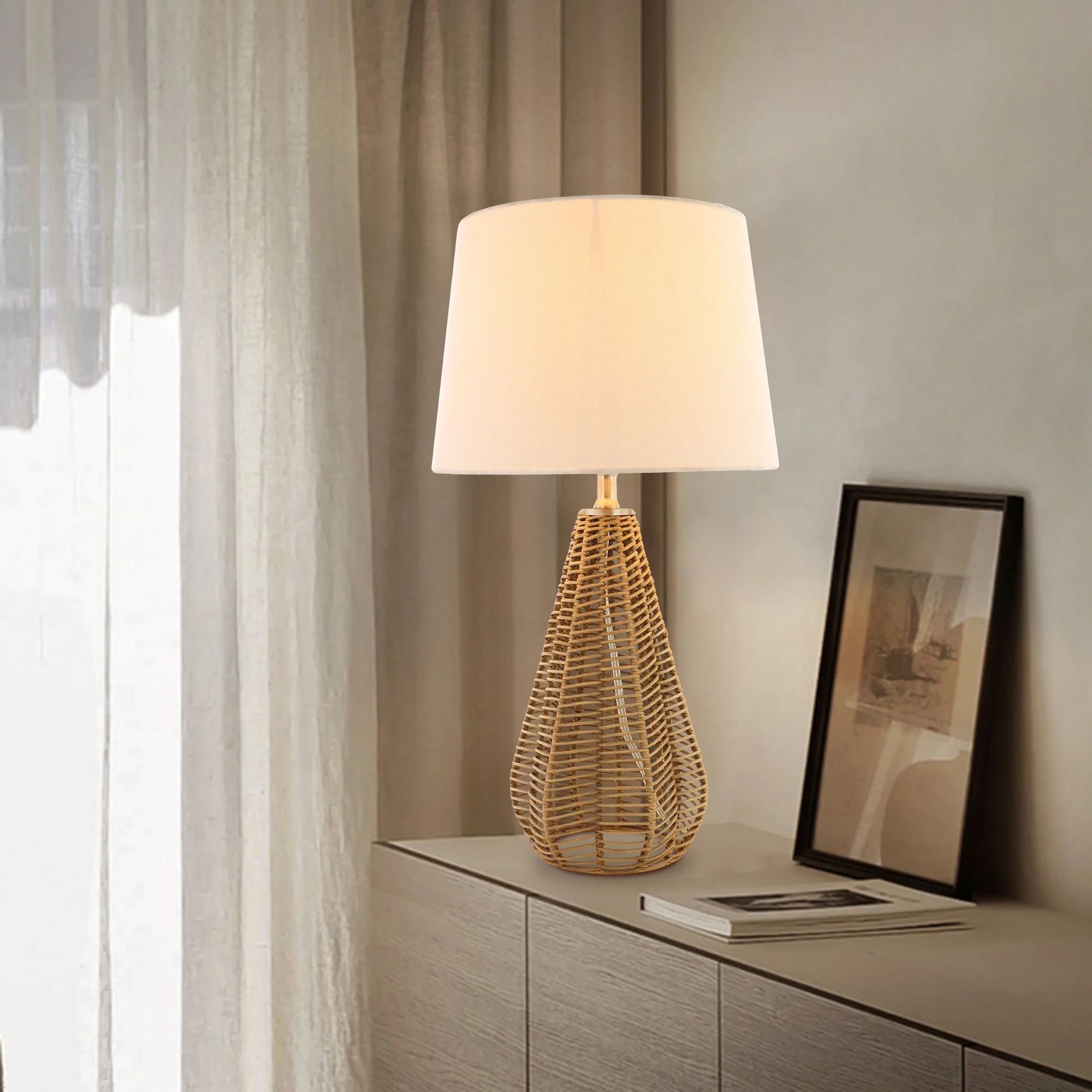 Simple Rustic Decoration Table Lamp With Rattan Lamp Base And White ...