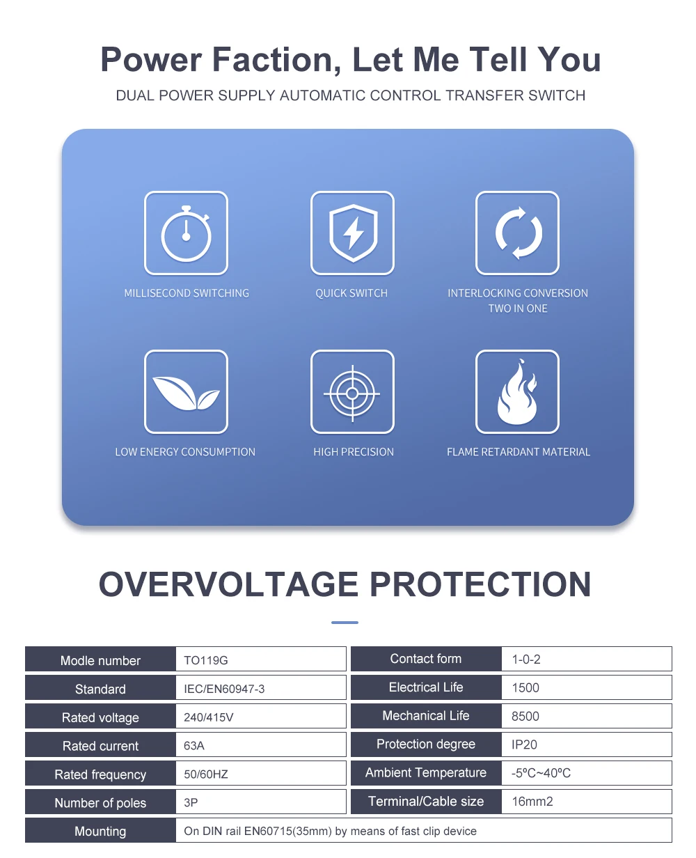 TOMZN 3P 63A MTS Dual Power Manual Transfer Switch - Reliable Isolation