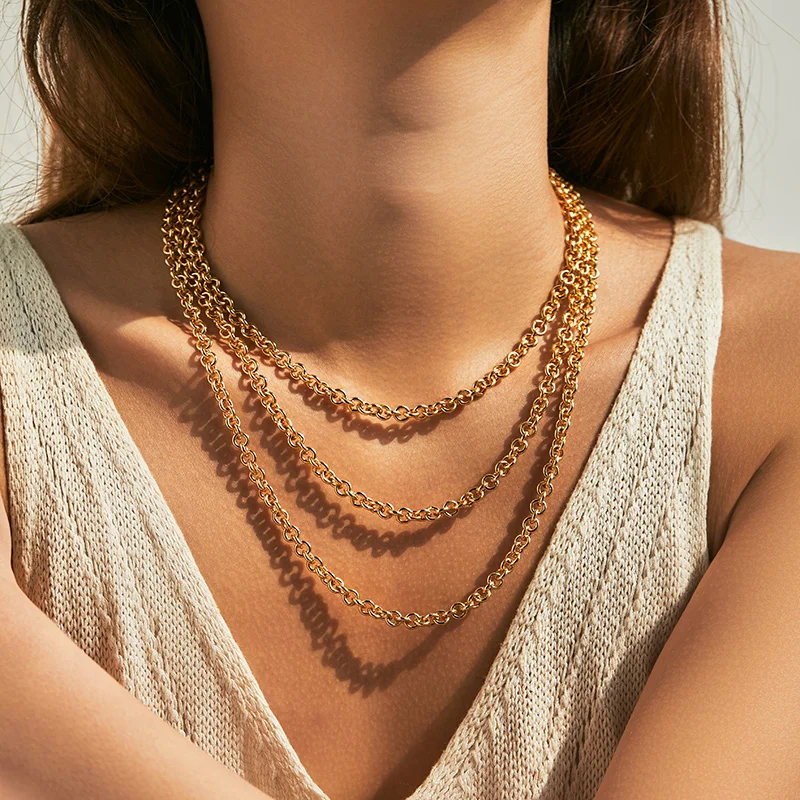 Copper Plated 18k Gold High-quality Multi-layer Chain Women's Necklace ...