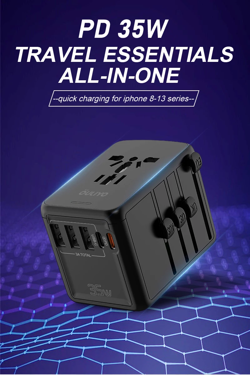 35W Electrical Universal Travel Adapter With Type C / USB Multi Socket ...