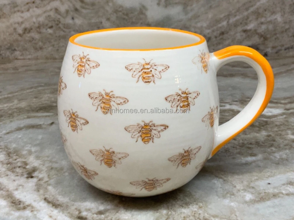 Ceramic Queen Bee Mug Honey Bee Coffee Mugs Stoneware Bee Ball Mug ...