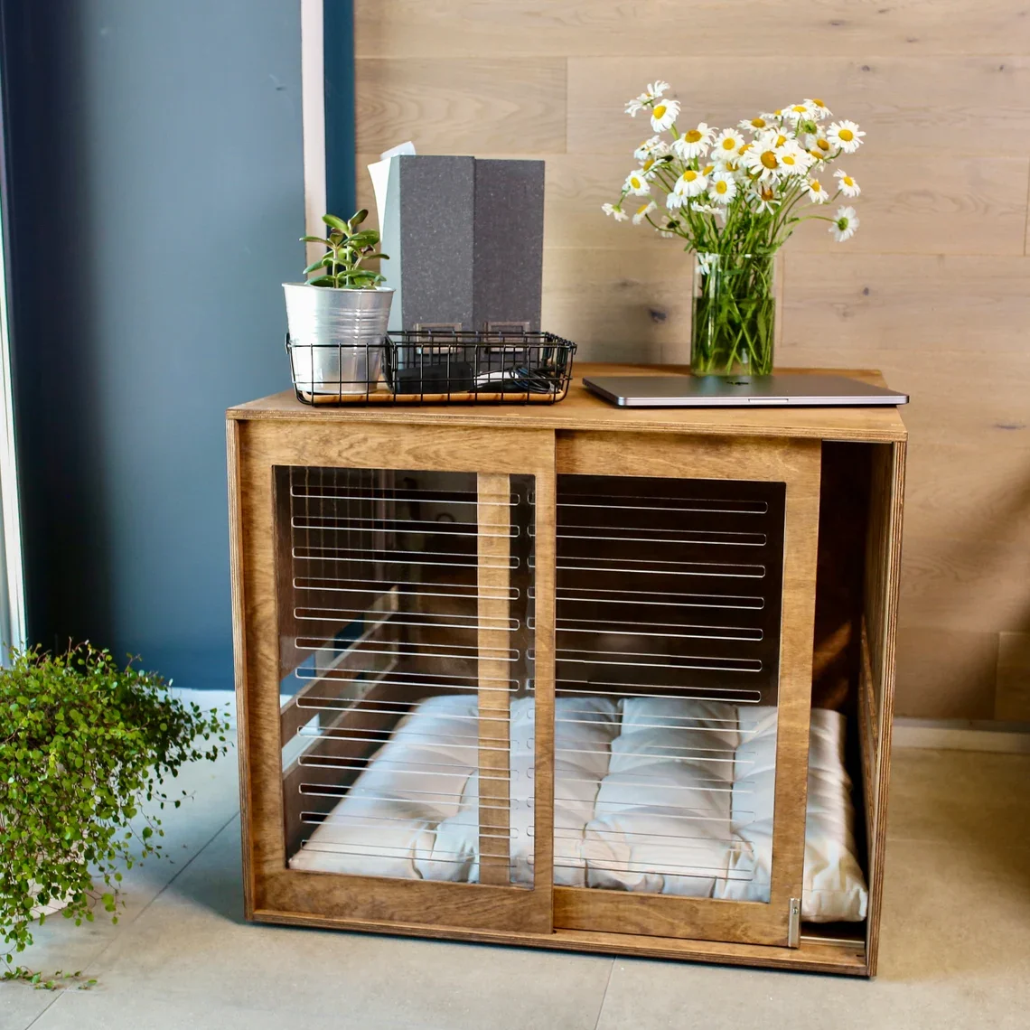 Modern Dog Crate Wooden Dog Crate with Acrylic Front Panel and Door ...