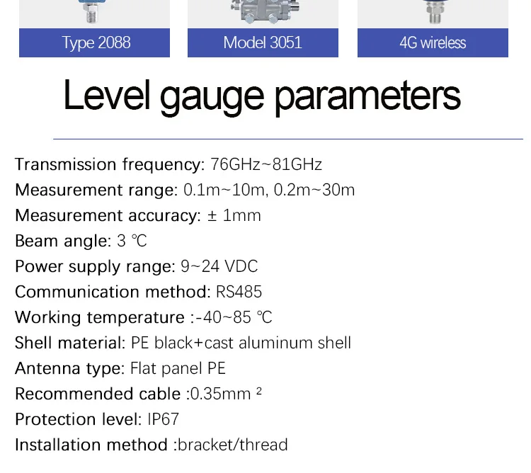 Yunyi Ip65 Industrial Radar Level Sensor 15m Levels Meter Bracket 80ghz Rs485 Liquid Radar Level ...
