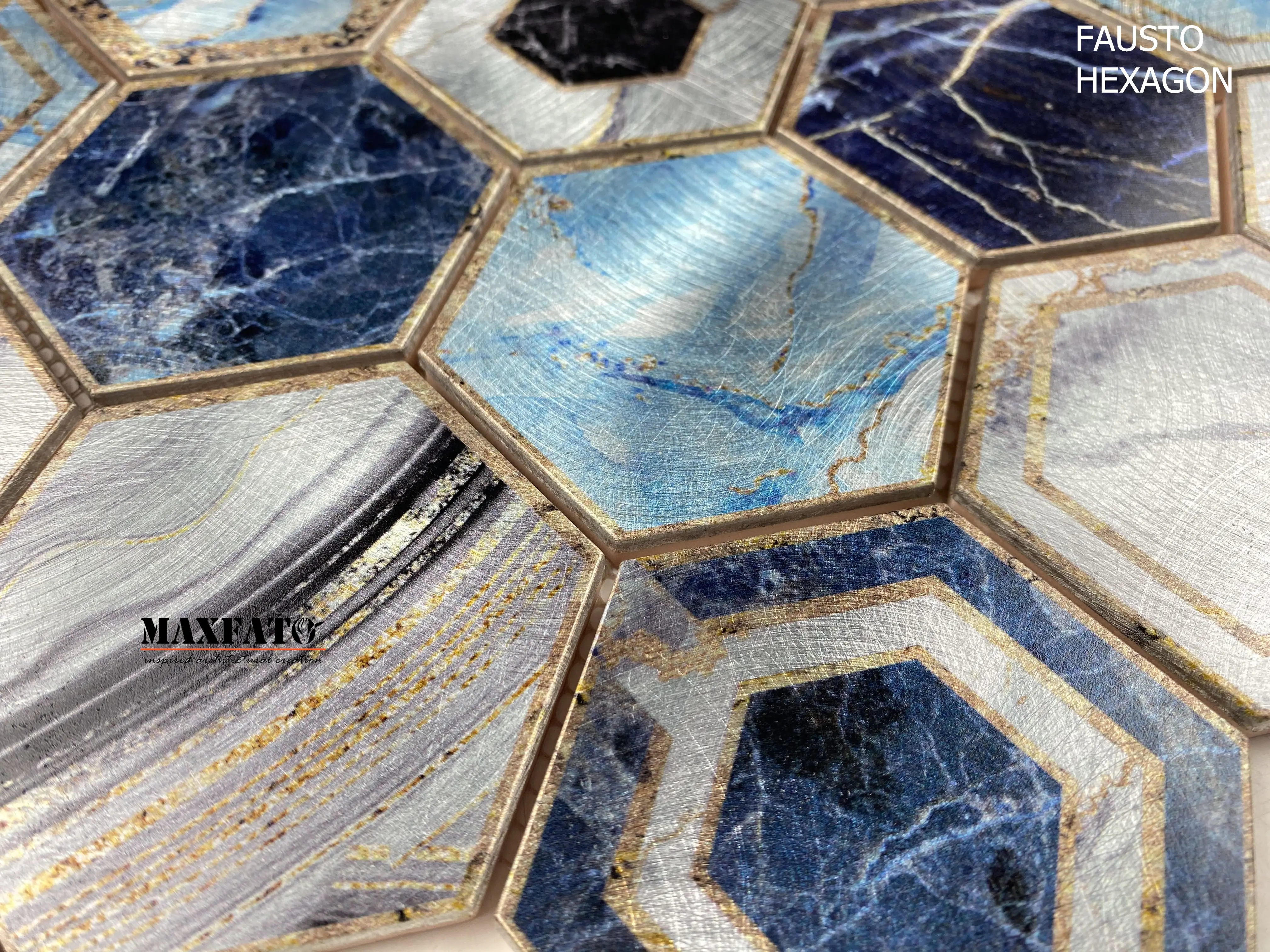 New Arrival Blue Metal Hexagon Mosaic Tile Modern Luxury Artistic Wall ...
