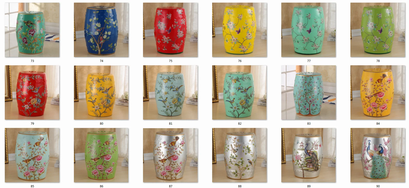 Traditional Chinese Design Floral Drum Ceramic Stool - Hand Painted ...