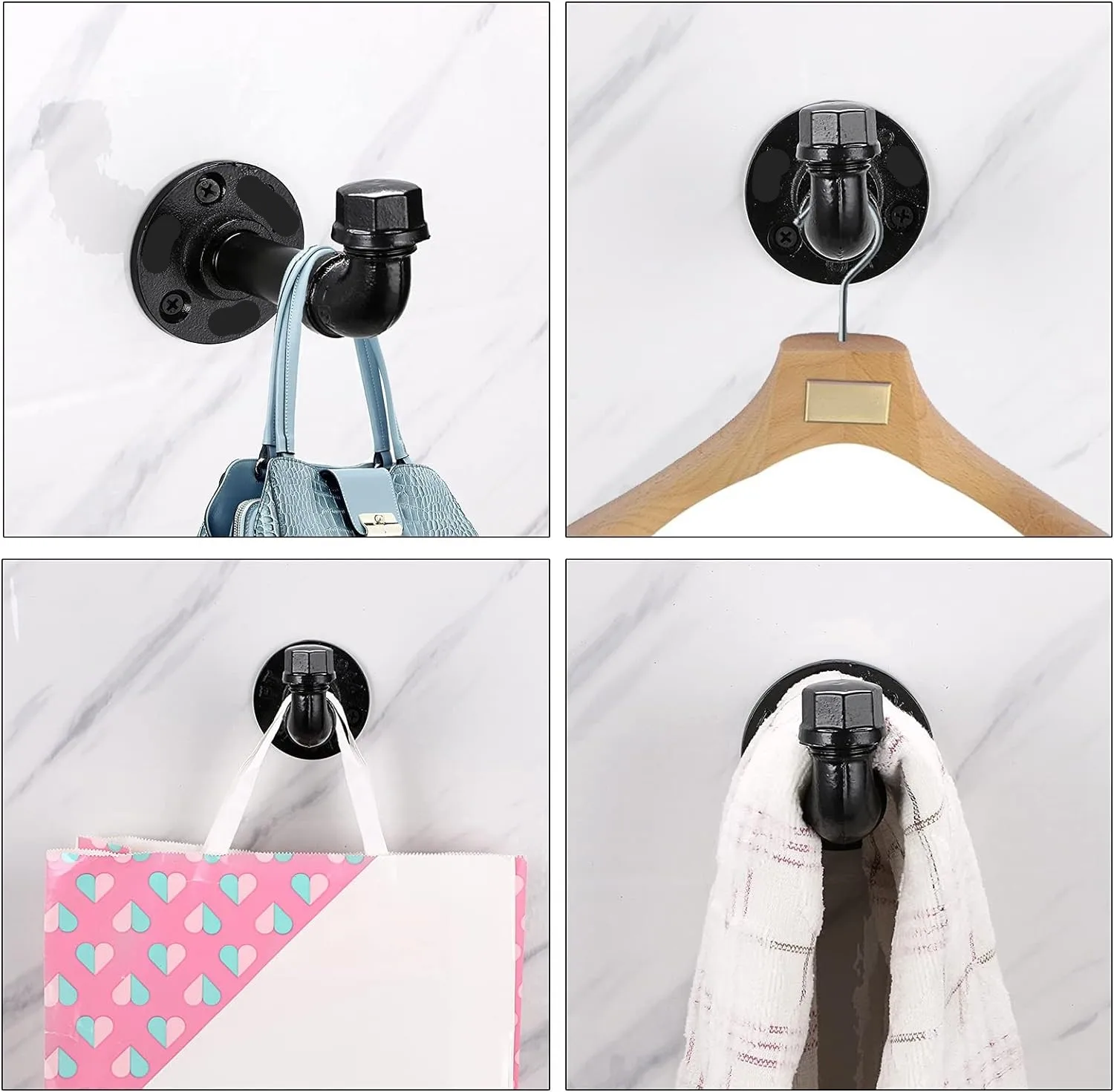 3 Vintage Hanging Hooks,Industrial Iron Pipe Wall Mounted Retro Robe ...