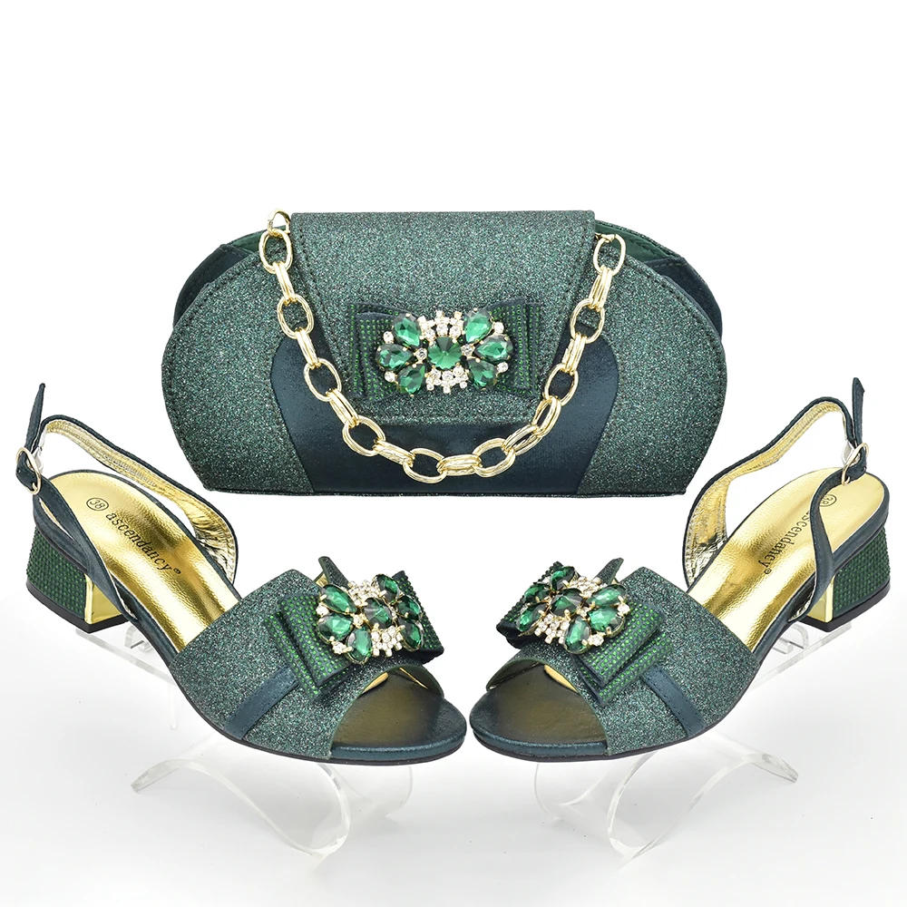 Beautiful High Heel Italian Shoes Bag Set With Stones Gold Chain Women ...