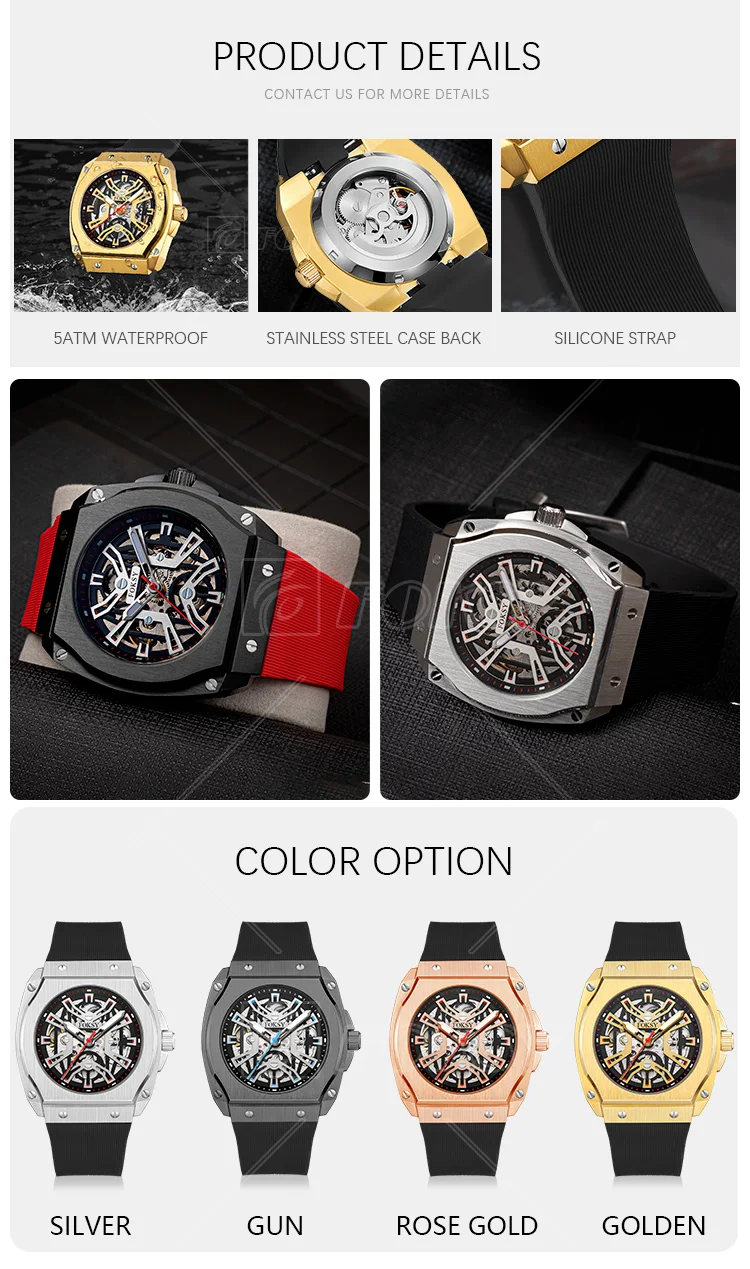 50pcs Custom Your Logo Transparent Automatic Watches Men
