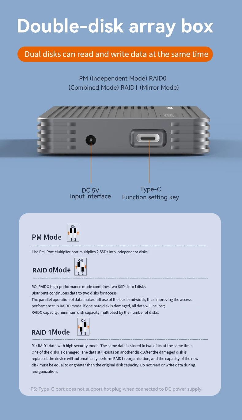 2 Bay Raid Nvme Enclosure For External M2 Solid State Drive Usb3.2 ...
