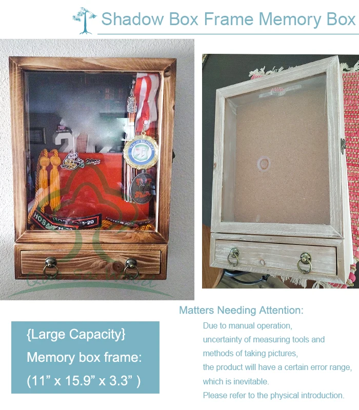Wood Shadow Box Frame Display Memory Case Box Picture Frame with Drawer ...