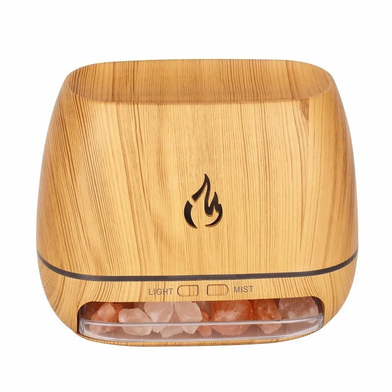 Wood Grain Himalayan Crystal Salt Stone Aroma Humidifiers 3d Flame Fire ...