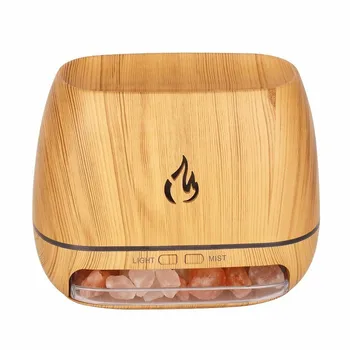 Wood Grain Himalayan Crystal Salt Stone Aroma Humidifiers 3d Flame Fire ...
