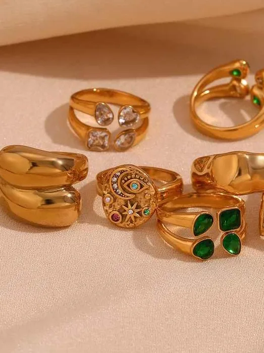 Luxe Waterdrop Texture Chunky Irregular Dome Ring 18k Gold Plated ...