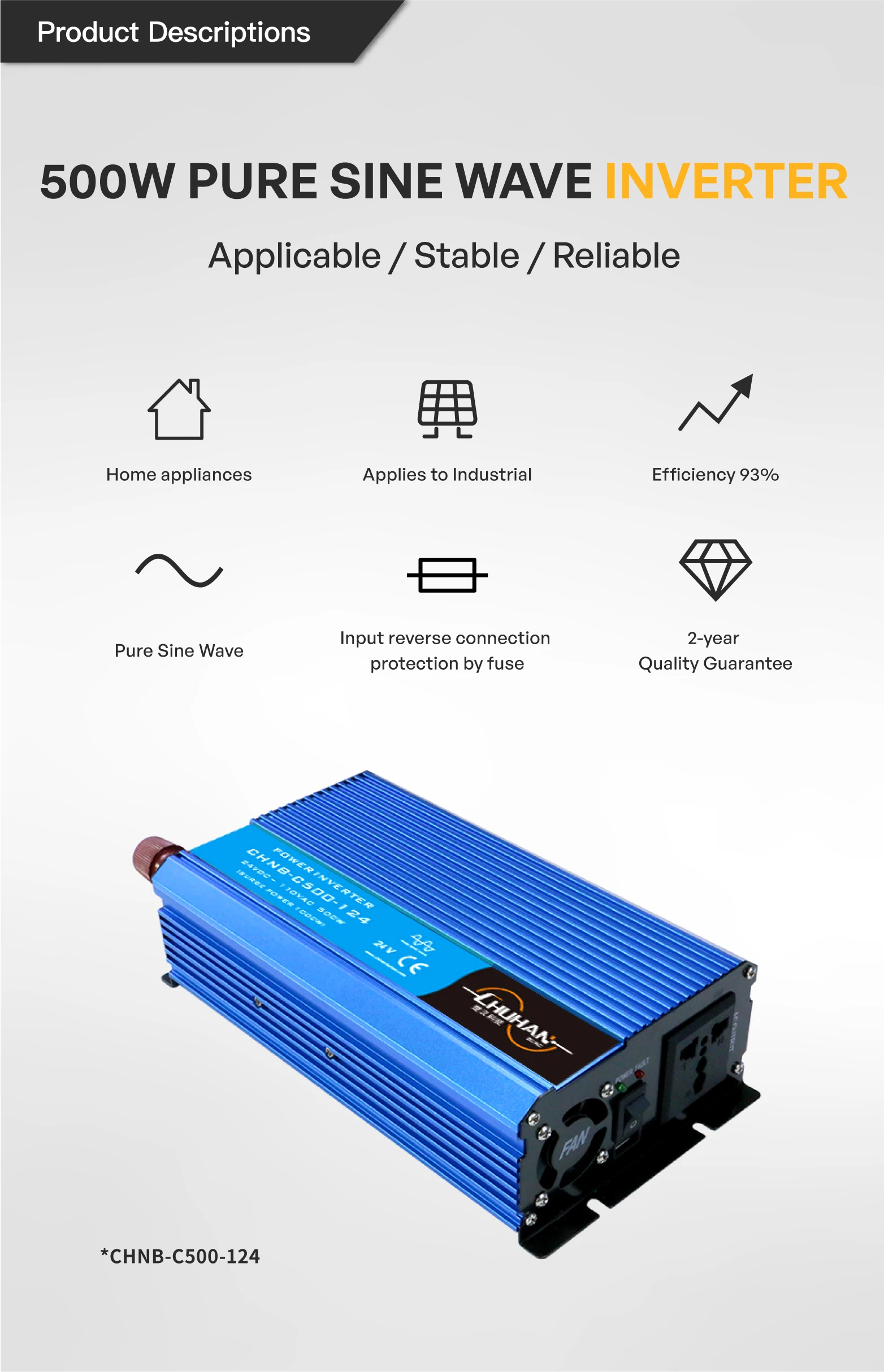 High Quality Full Power 500w Solar Inverters 12v 24v Dc To 110v 220v Ac ...