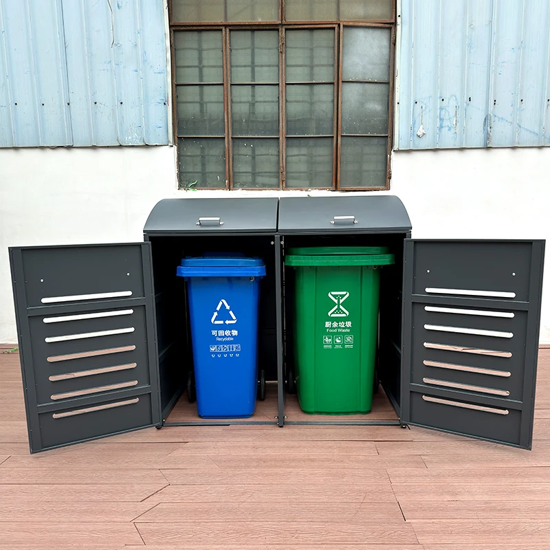 Modern Design Double Door Garbage Bin Storage Cover Galvanized Steel ...