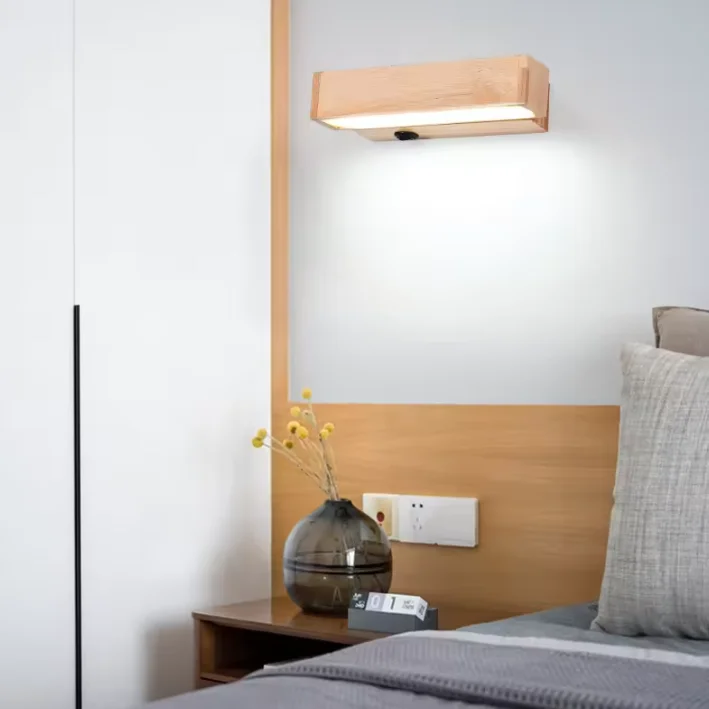 Original Wooden Led Wall Lamp,Hotel Bedroom,Bedside Solid Wood Rotating ...