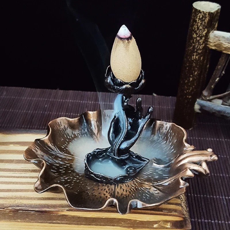 Lotus Waterfall Backflow Incense Burner Alloy Censer Smoke Back Flow ...