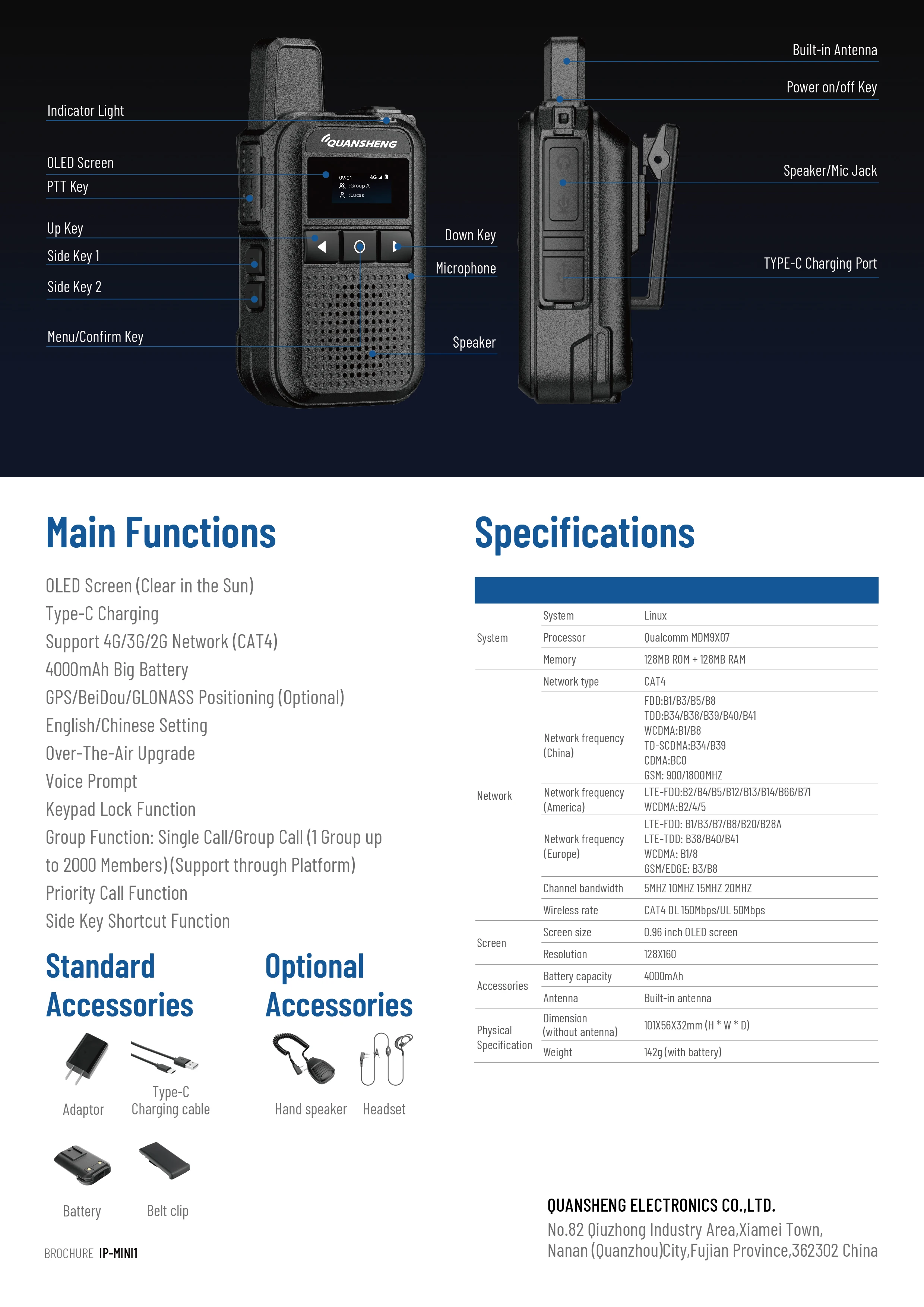 IP-MINI1 Unlimited Intercom 4G PoC PTT Two Way Radio Big Battery Cat4 ...