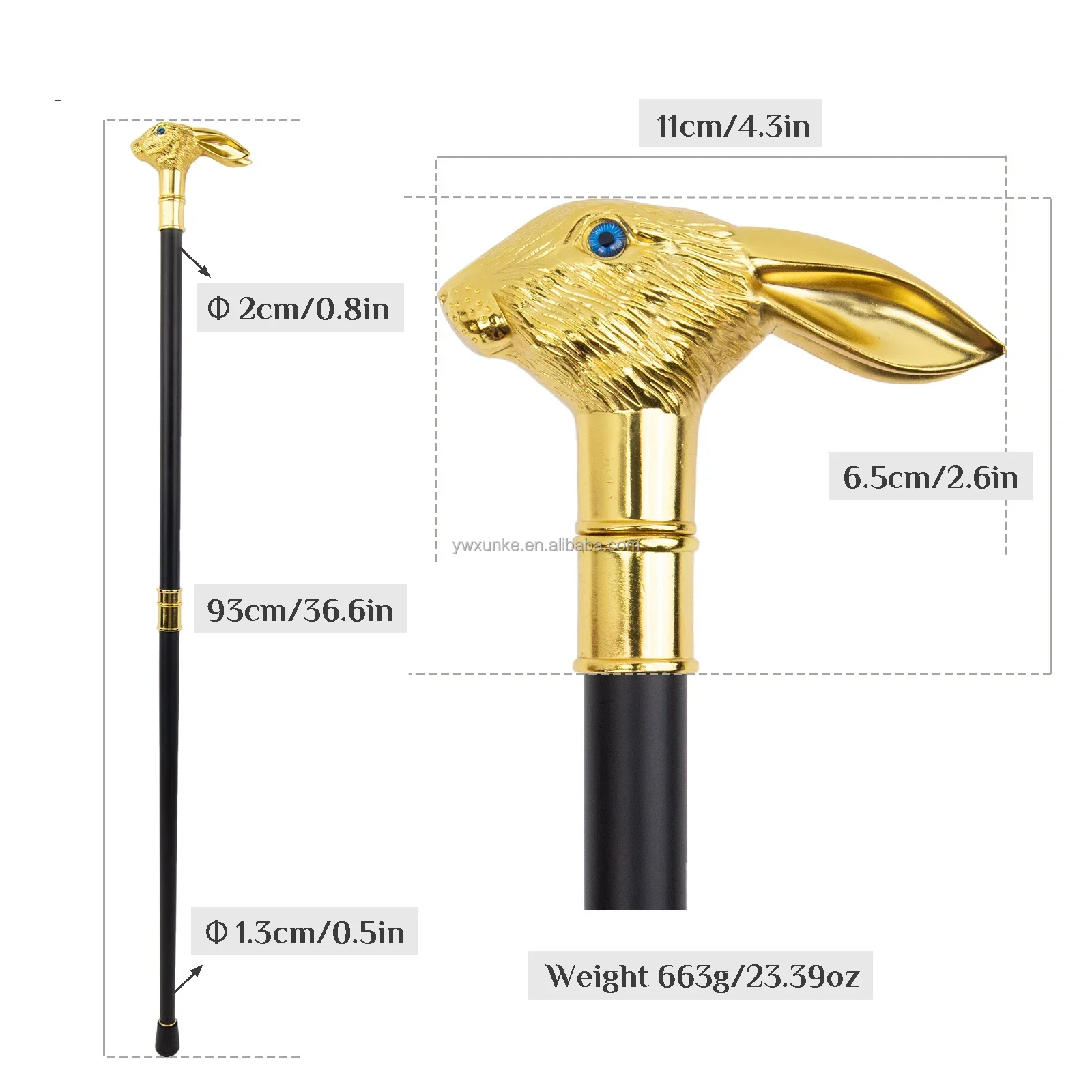 Gold Rabbit Head Luxury Walking Canes Detachable Self-defence Walking ...