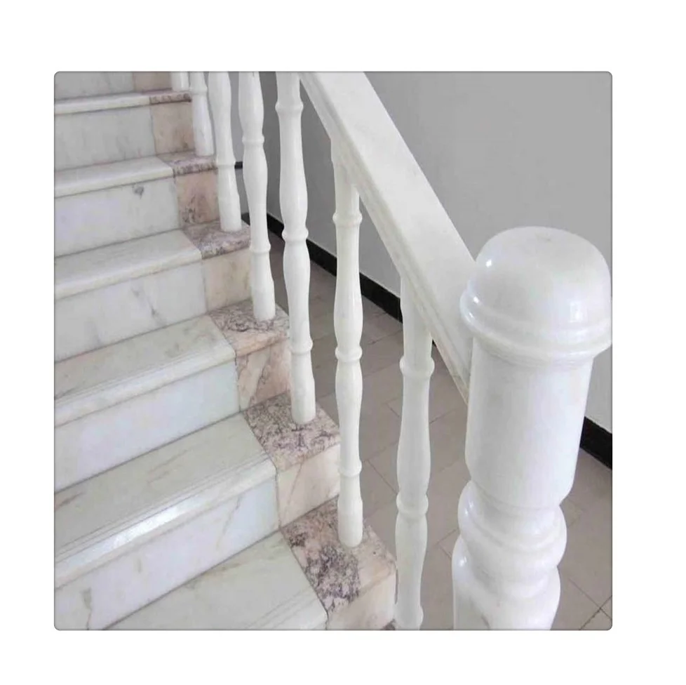 Chinese Pure White Marble Stair Steps Riser With Hand Railing Designs ...