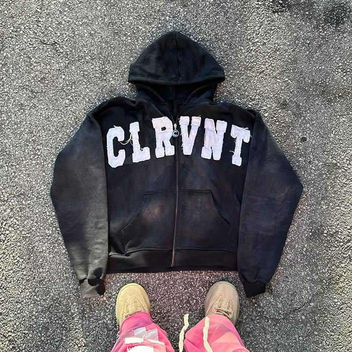 Huili Oem Distressed Embroidered Hoodie Men 400 Gsm Thick Cotton Zipper ...