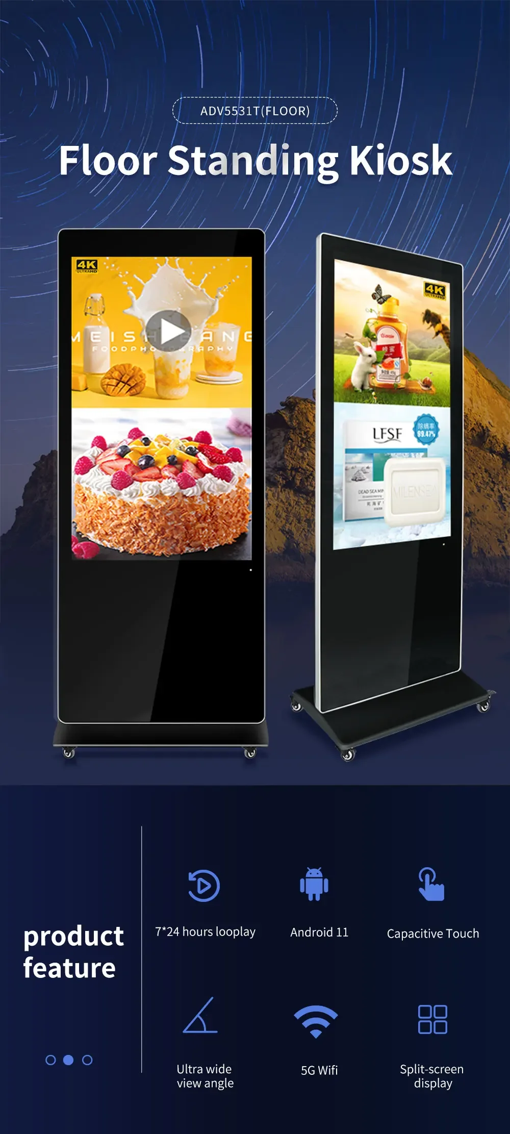 55 Inch Floor Stand Lcd Display Touch Screen Indoor Android Advertising ...
