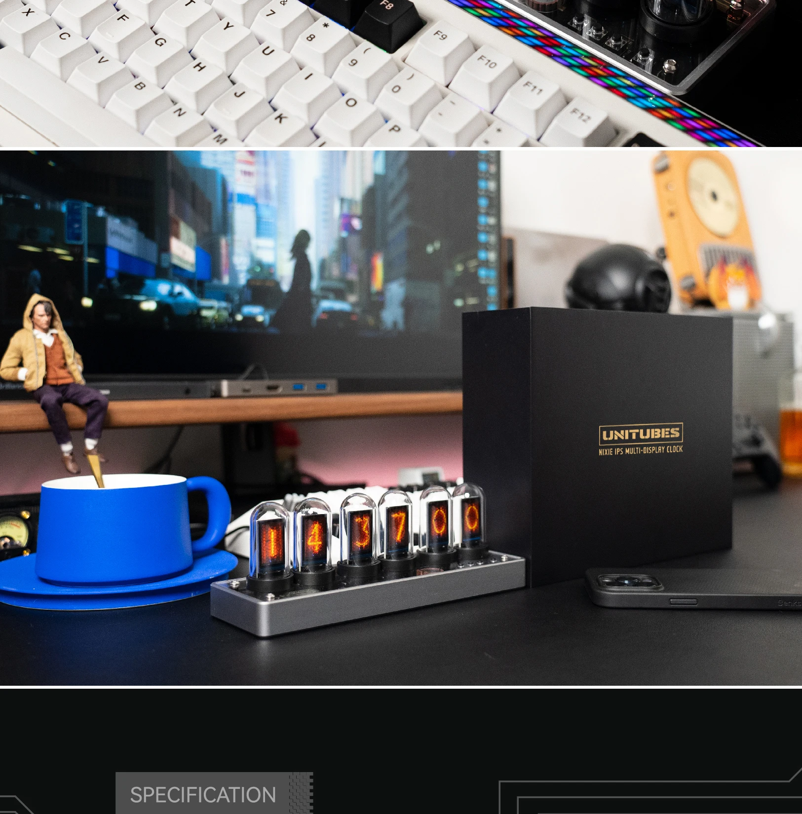 Luxury Colorful Digital Lighting Ips Nixie Wifi Desk Clock For Gaming ...