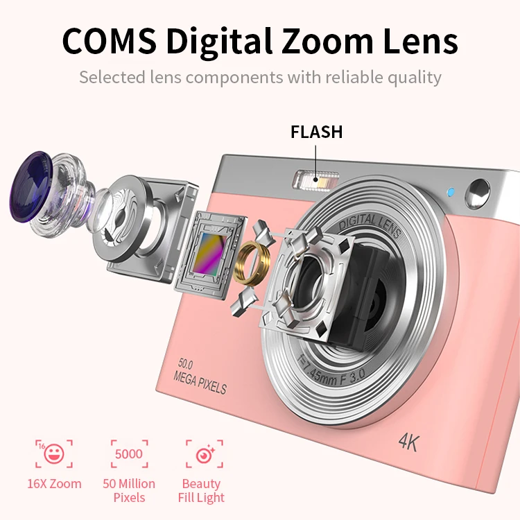 New Design Auto Focus Compact Portable 16x Digital Zoom Lenses Vlog 4k ...