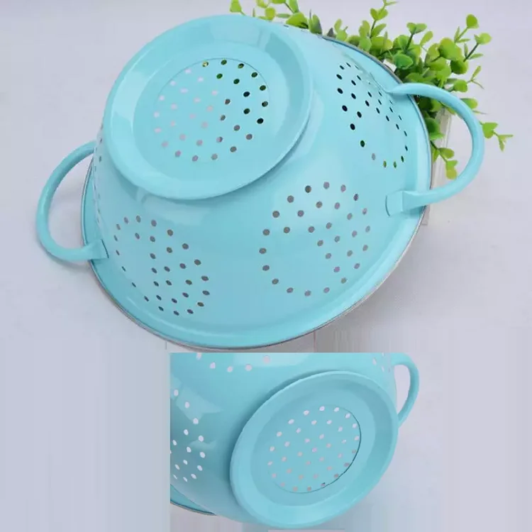 Colored Colander Fruit Vegetable Basket Pasta Spaghetti Strainer Metal ...