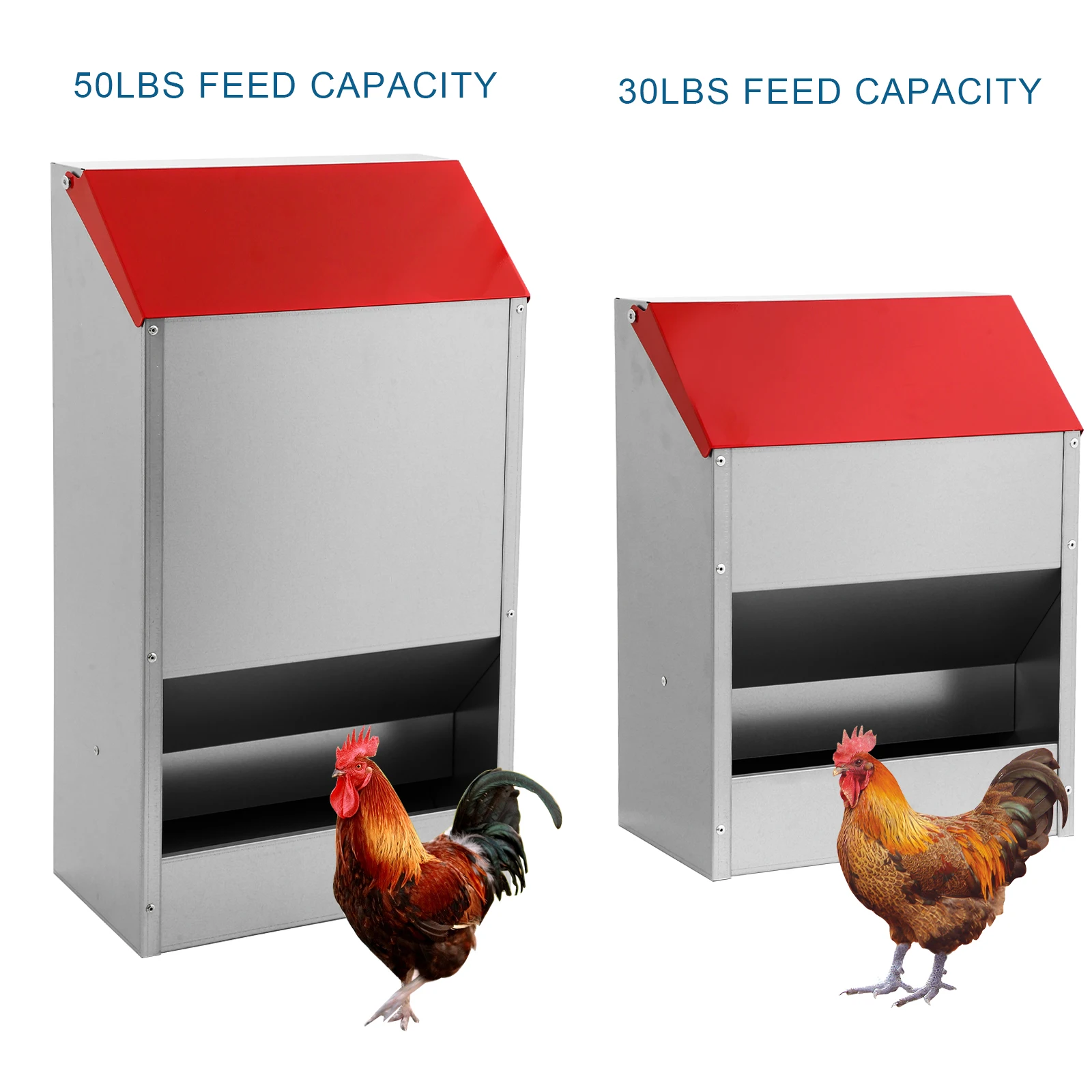 50lbs Capacity Galvanized Chicken Feeder,Outdoor Weatherproof Metal ...