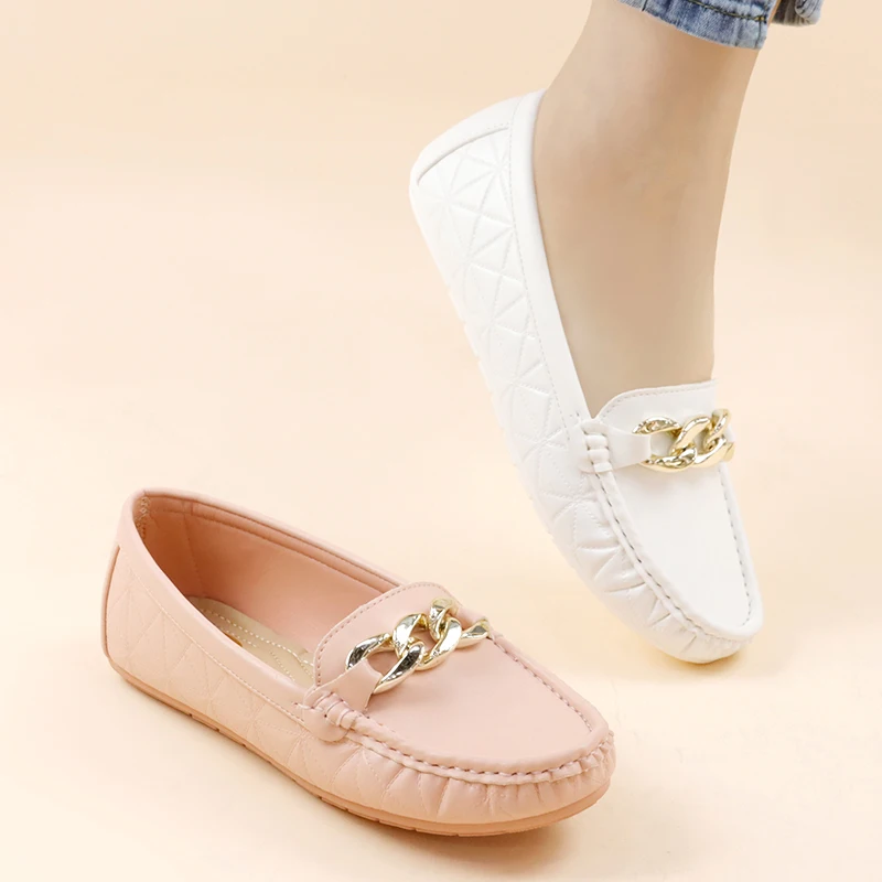 New Ballet Flats Loafer Woman Shoes Ladies Casual Leather Chain Buckle ...