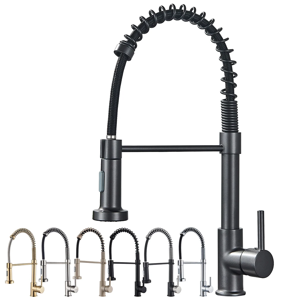 Single Handle Pull Down Spring Spout Mixers Tap Brass Faucets For ...