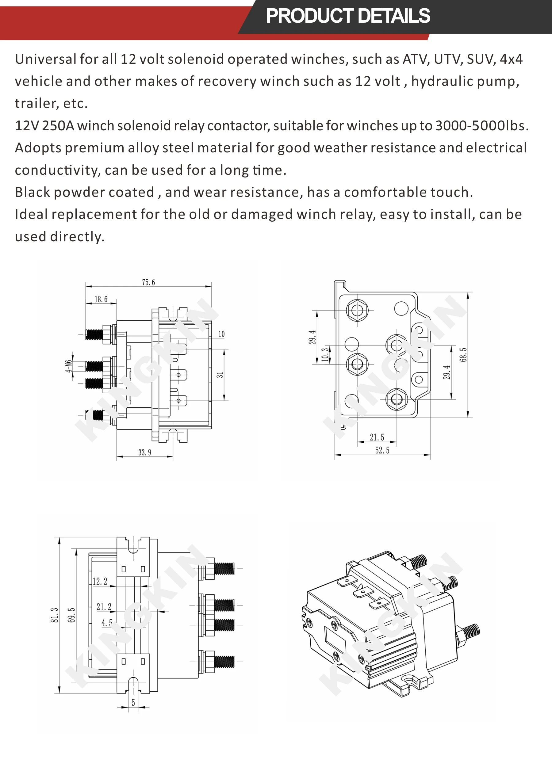 12 Volt 250 Amps Dc Winch Motor Reversing Solenoid Relay Switch ...