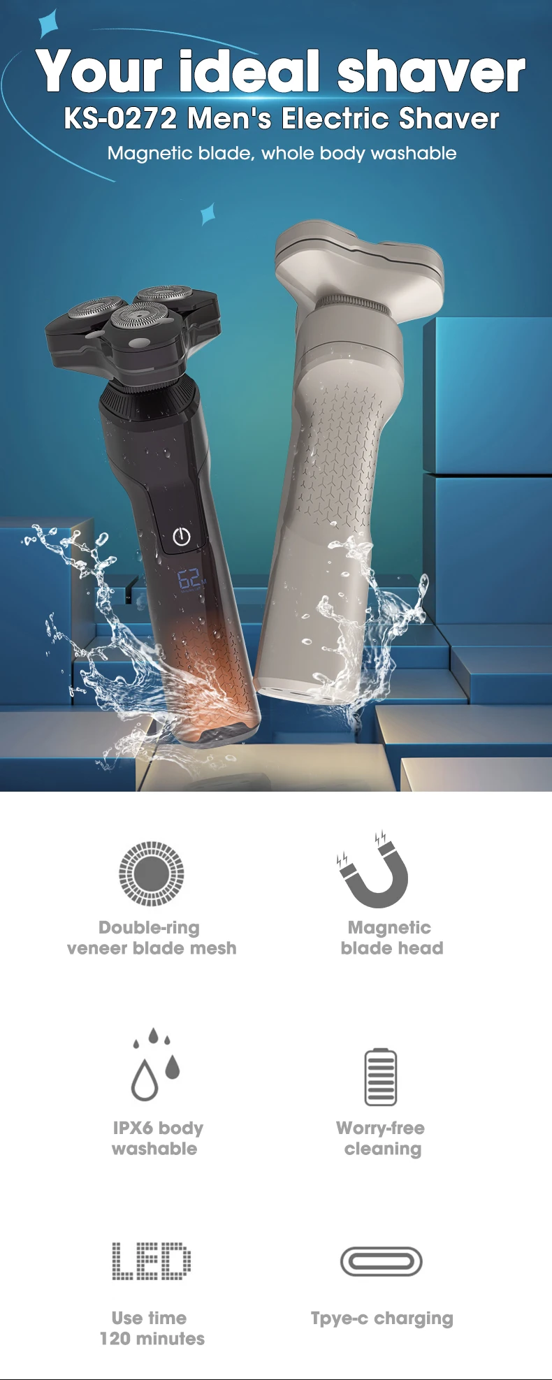 Lcd Display Usb Rechargeable Shaving Machine Washable Triple Blades ...