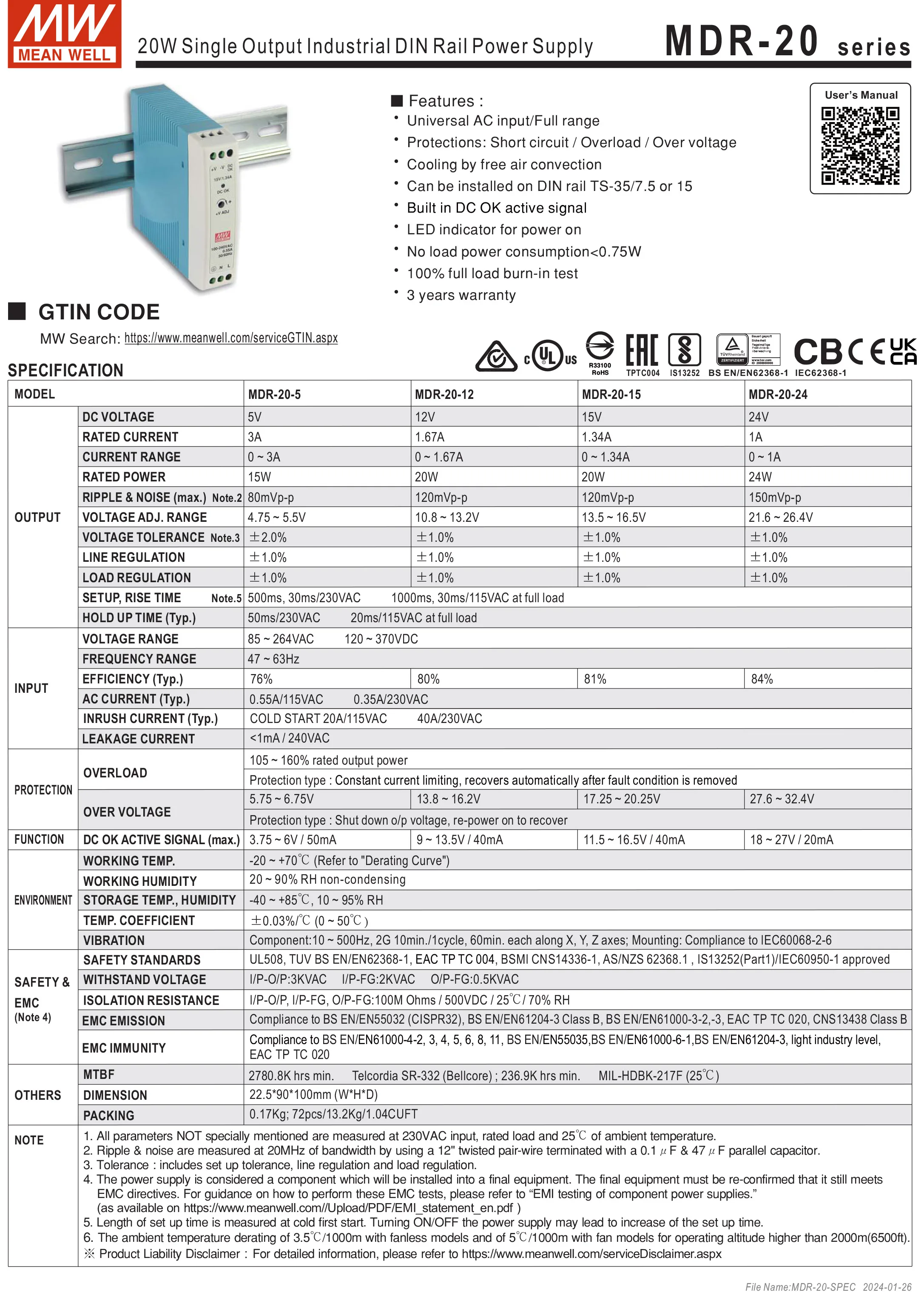Low Price12v Dc Power Supply Meanwell Mdr-20-12 Switching Power Supply ...