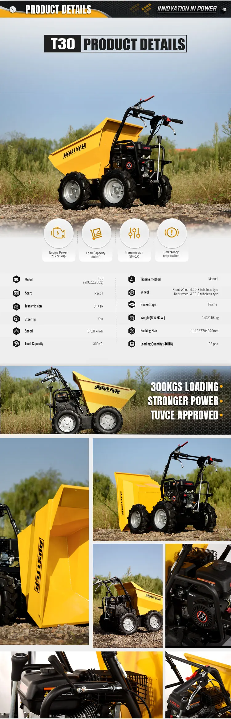 Austter 300kg Mini Dumper - Efficient Self-Propelled Wheel Barrow