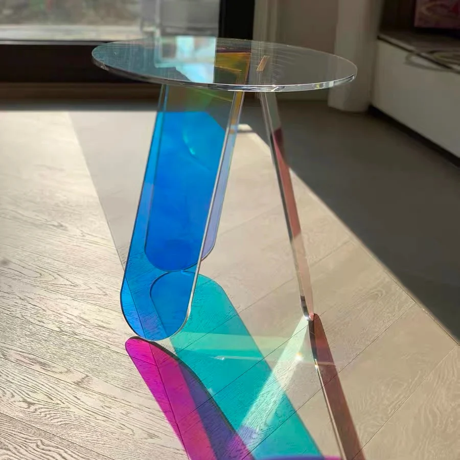 Modern Round Acrylic Rainbow Extendable Convertible Coffee Table for ...
