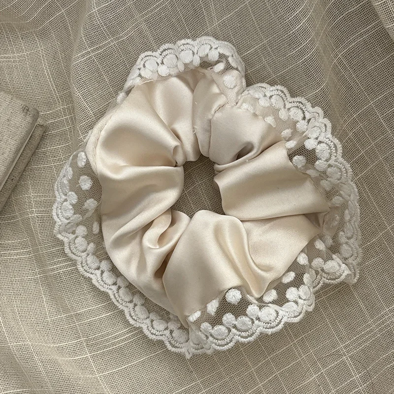 Black And White Satin Lace Large Scrunchie Fabric Lace Pleated Headband ...