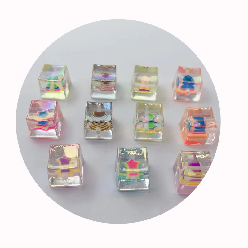 Cute Diy Uv Color Square Heart Shape Acrylic Plastic Beads Colorful ...