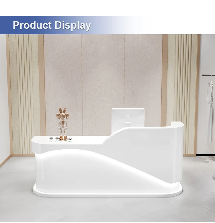 White Reception Desk Beauty Salon L Corner Curved Salon Furniture Small ...