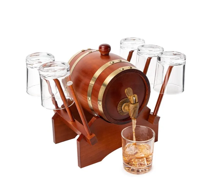 1000 Ml Mahogany Wood Old Fashioned Classic Whiskey Decanter Set Barrel ...