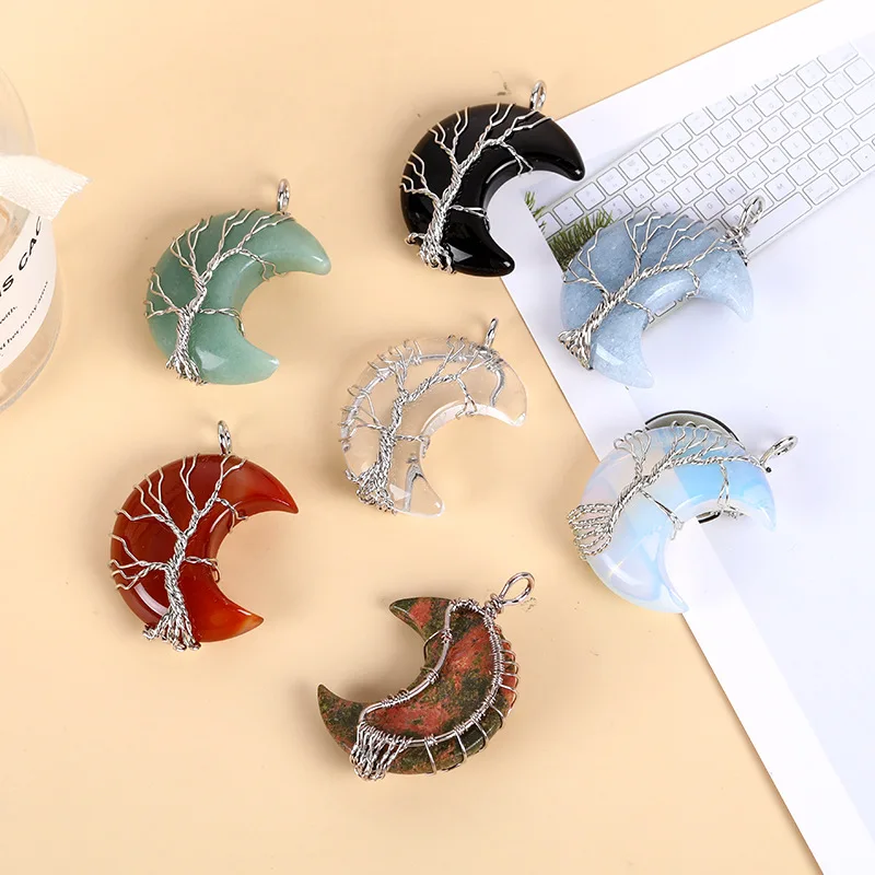 Opalite Crystal Stone Tree Of Life Wire Wrapped Crescent Moon Reiki ...