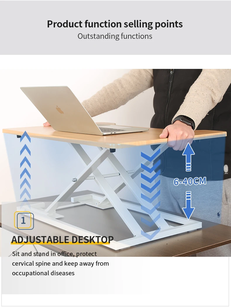Foldable Laptop Computer Desk Pneumatic Office Lifting Table Stand Up ...