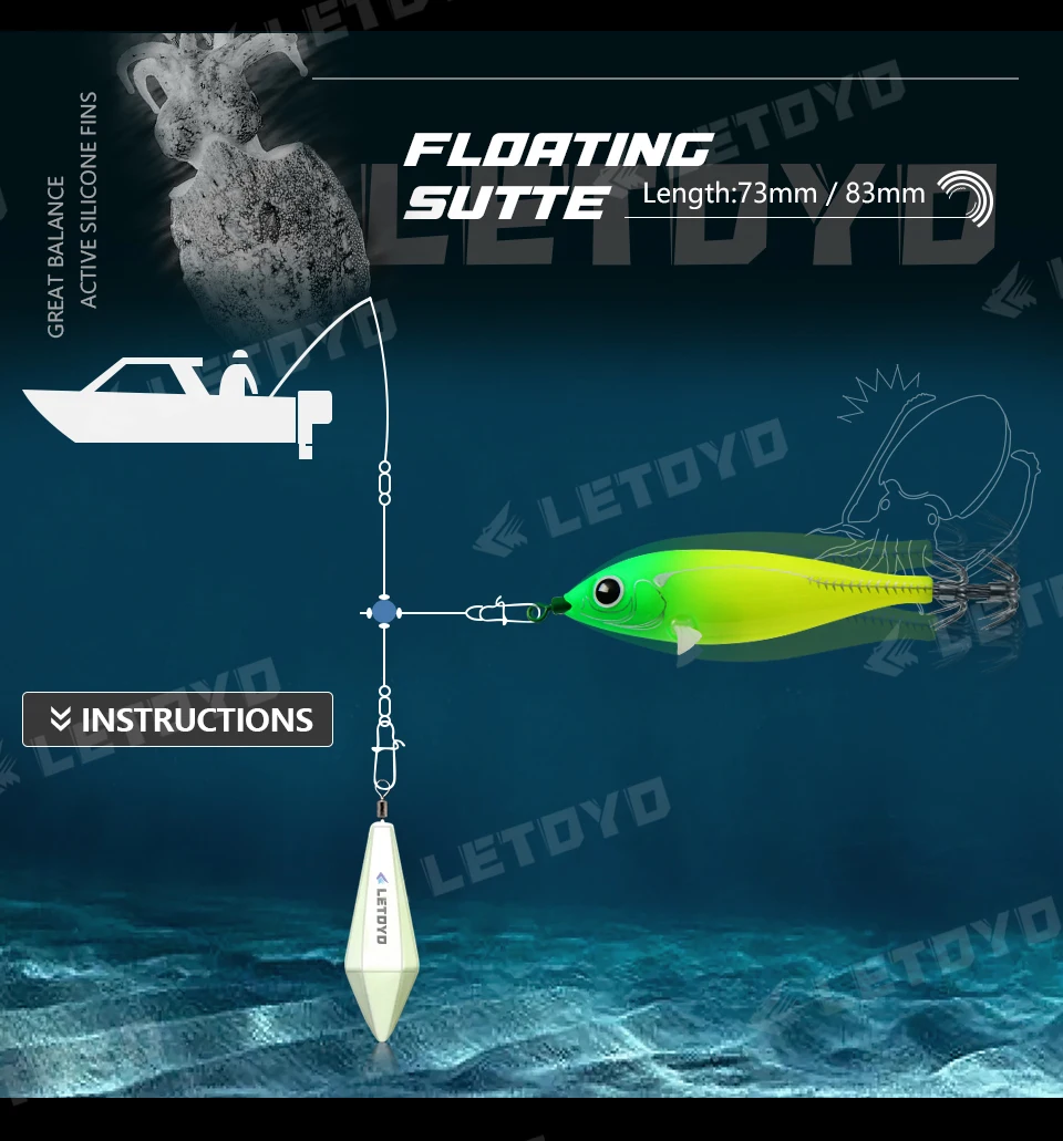 Letoyo Floating Sutte Luminous Umbrella Egi Squid Jig With Stainless Steel Swivel Silicone Fins ...