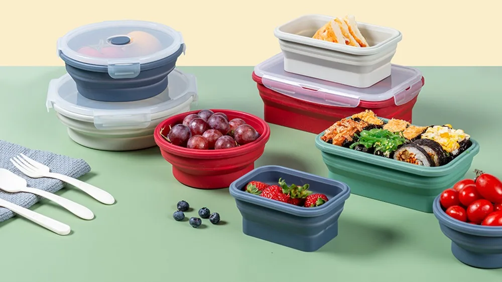 Silicone Round Shape Collapsible Lunch Box Portable Foldable Lunch Box ...