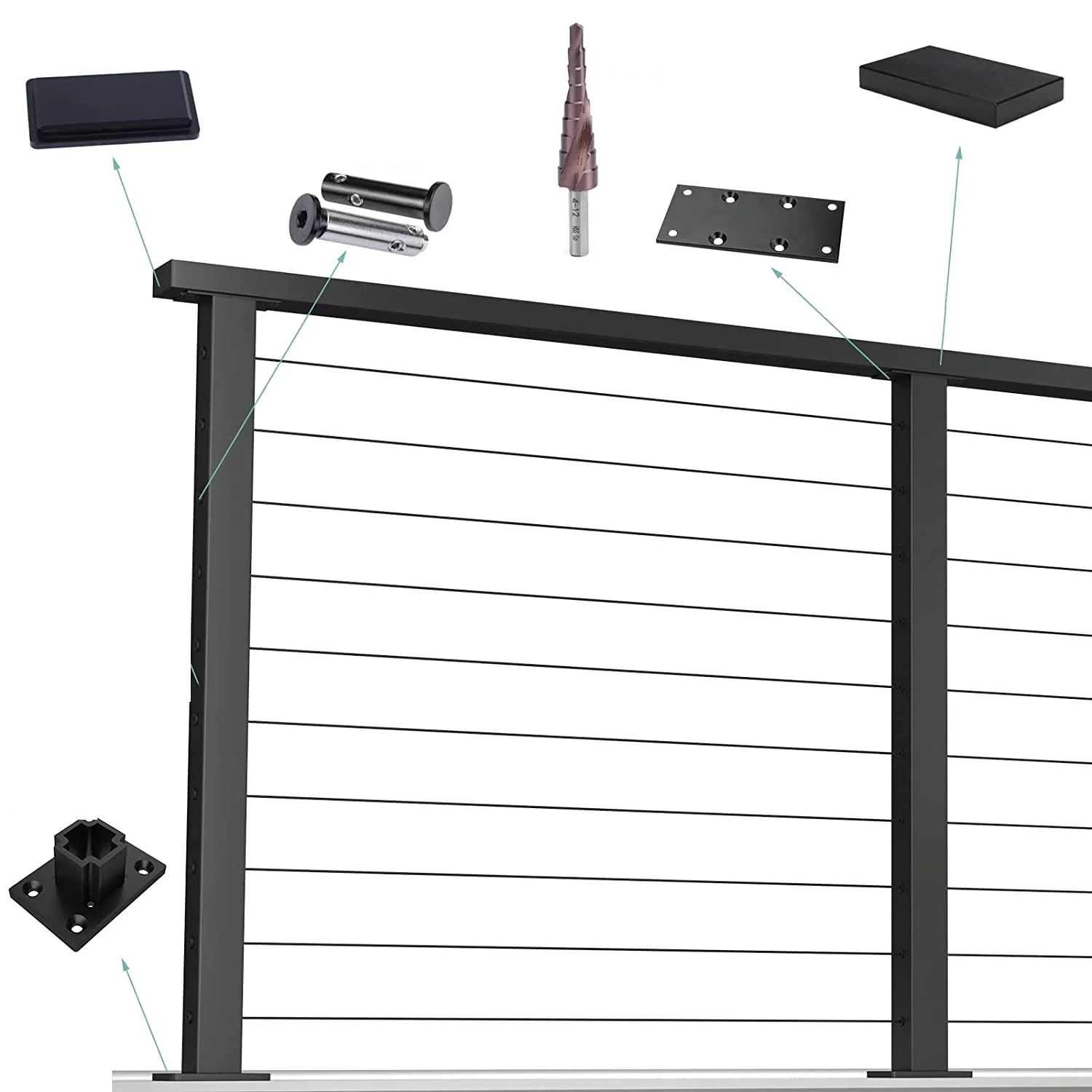 TAKA Stainless Steel Cable Railing Post Black Wire Raling Side Mount ...