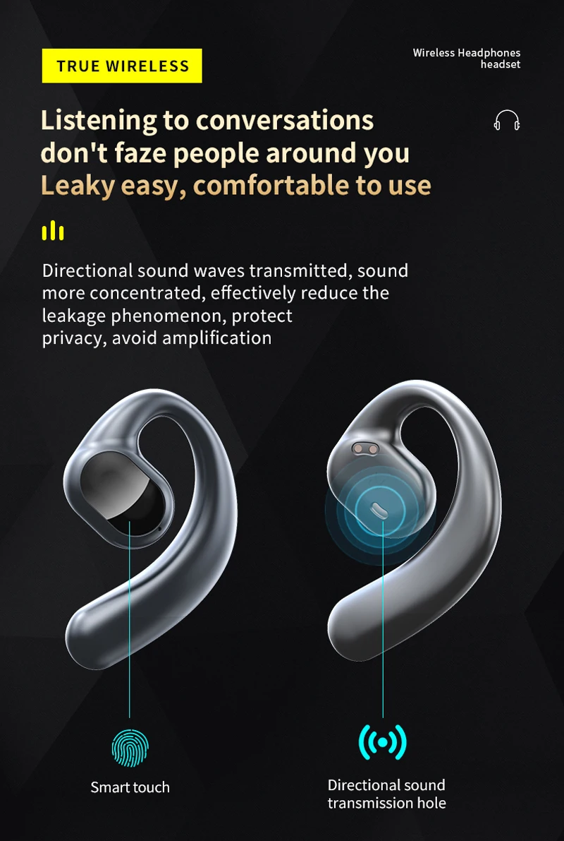 New Tws Earbuds Gt01 Bone Conduction Ear Hook Led Display Headset Hd ...