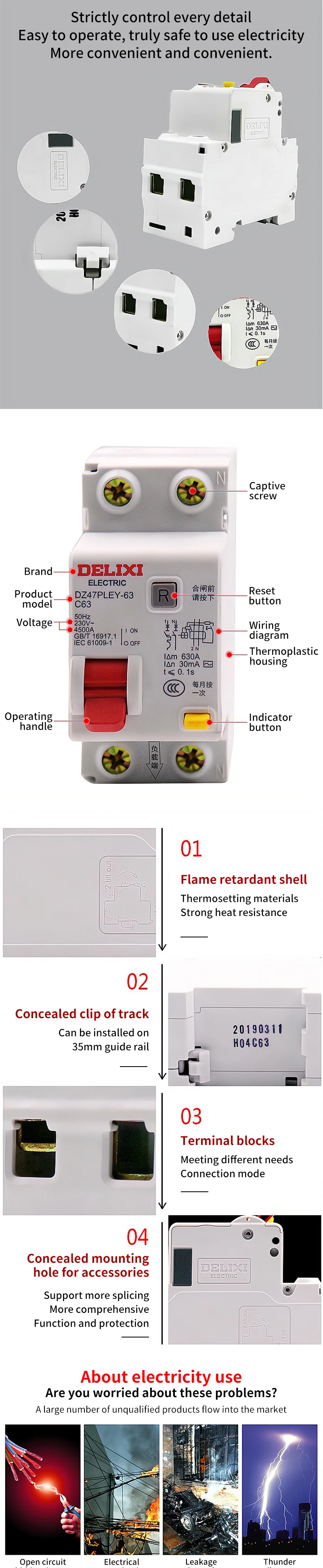 Delixi 2p Rcob Residual Current Operated Circuit Breaker 4p Delixi Rccb Mcb 32a Double Pole 63a ...