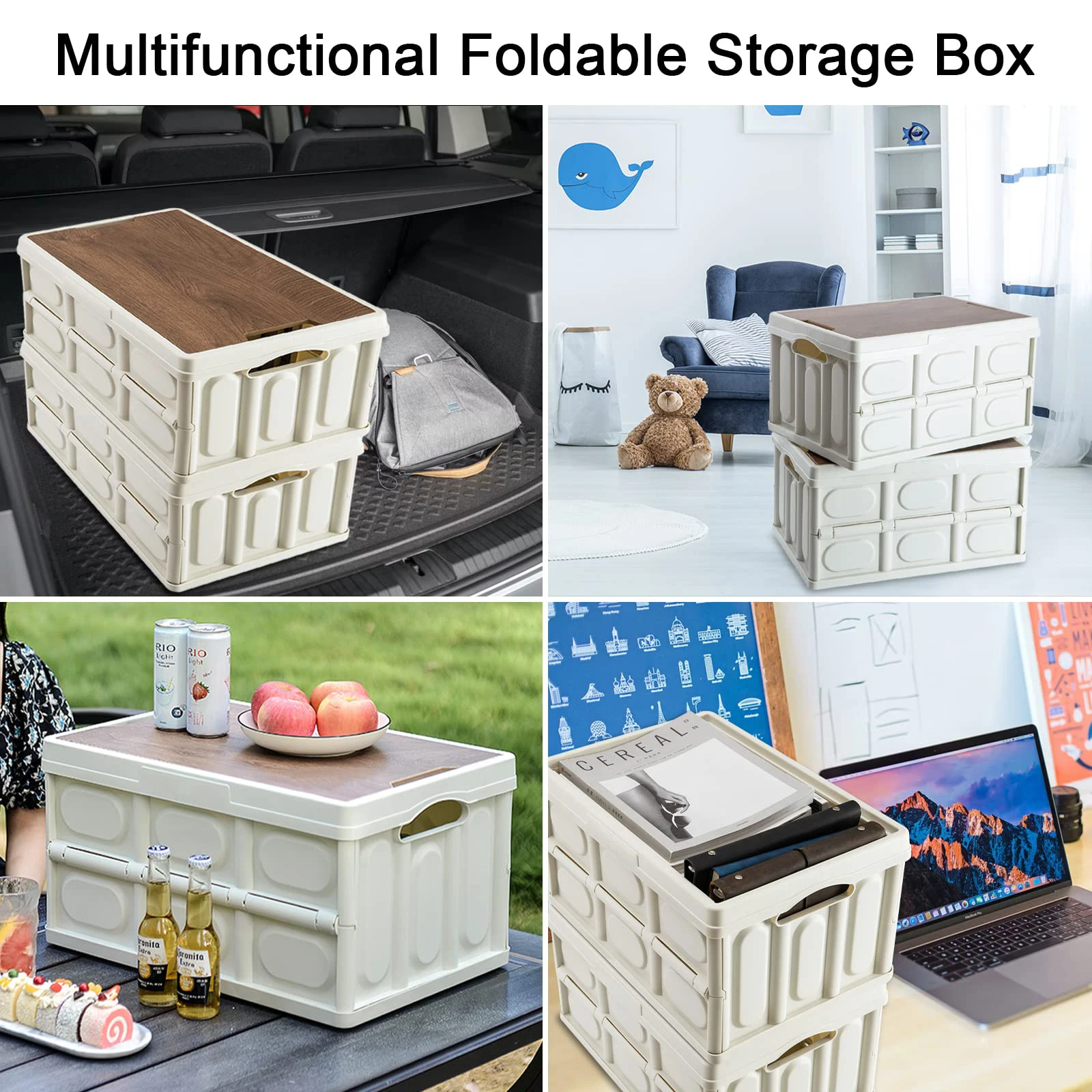 Kingpool Stackable Wood Lid Foldable Outdoor Camping Storage Bin